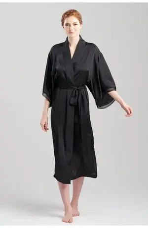 Natori Ashley Icon Robe With Lace - Black