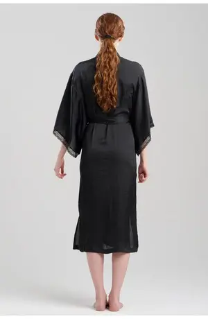 Natori Ashley Icon Robe With Lace - Black
