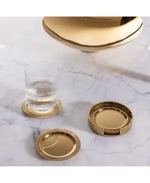 ANNA NEW YORK Striations Coasters, Set Of 4 In Holder - Gold