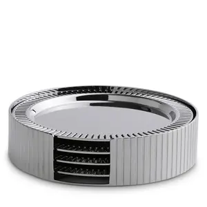 ANNA NEW YORK Striations Coasters, Set Of 4 In Holder - Silver