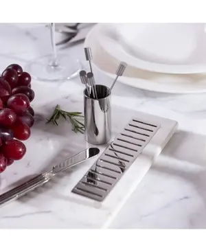 ANNA NEW YORK Striations Cocktail Picks In Holder, Set Of 4 - Silver