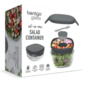 BENTGO Glass Leak Proof Salad Container - Dark Gray