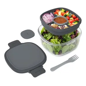 BENTGO Glass Leak Proof Salad Container - Dark Gray
