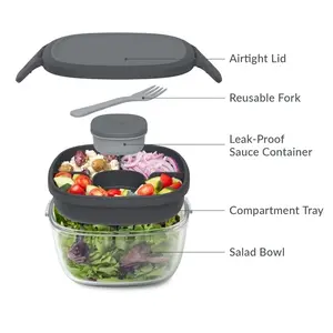BENTGO Glass Leak Proof Salad Container - Dark Gray