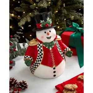 SPODE Christmas Tree Black & White Snowman Cookie Jar