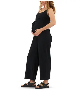 RIPE MATERNITY Bobby Rib Relaxed Jumpsuit - Black