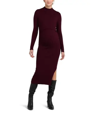 RIPE MATERNITY Nella Rib Nursing Knit Dress - Maroon