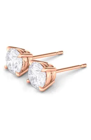 HAUTECARAT Round Brilliant Cut Lab Created Diamond Stud Earrings - 3.00 Ctw Rose Gold