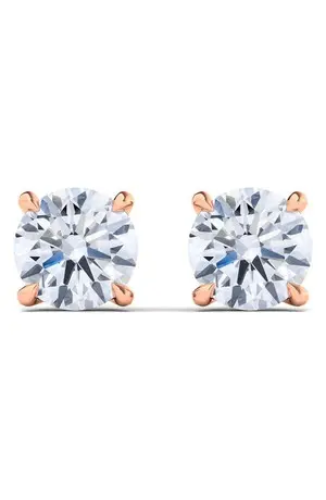 HAUTECARAT Round Brilliant Cut Lab Created Diamond Stud Earrings - 3.00 Ctw Rose Gold