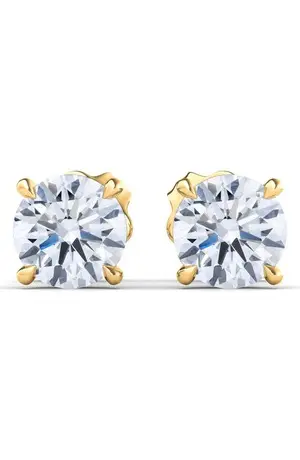 HAUTECARAT Round Brilliant Cut Lab Created Diamond Stud Earrings - 3.00 Ctw Yellow Gold