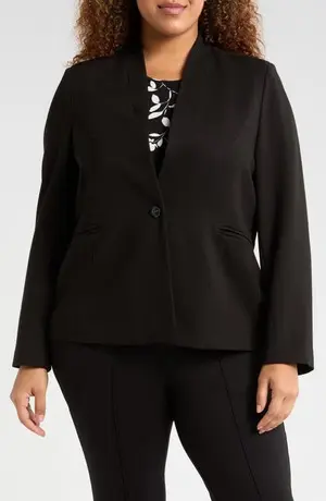 Universal Standard Lennox Padded-shoulder Ponte Blazer - Black