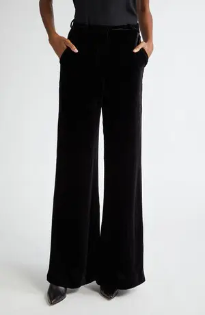 L'Agence Pilar Wide Leg Velvet Pants - Black