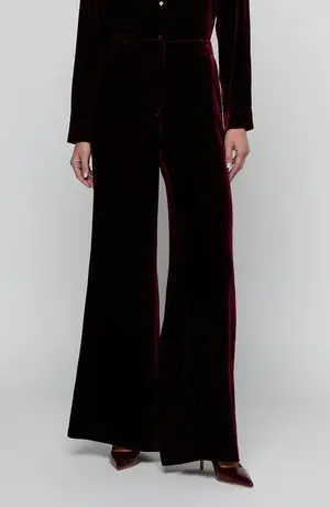 L'Agence Pilar Wide Leg Velvet Pants - Deep Port