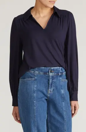 Universal Standard Moore Liquid Jersey Popover Top - Midnight Blue