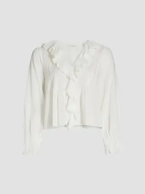 DÔEN Hardy Pintuck Cotton Shawl-collar Blouse - Salt
