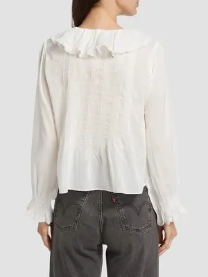 DÔEN Hardy Pintuck Cotton Shawl-collar Blouse - Salt