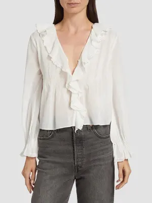 DÔEN Hardy Pintuck Cotton Shawl-collar Blouse - Salt