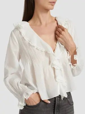 DÔEN Hardy Pintuck Cotton Shawl-collar Blouse - Salt
