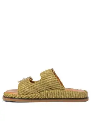 ALIBI Greta Raffia Sandals - Green