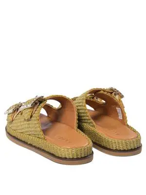 ALIBI Greta Raffia Sandals - Green