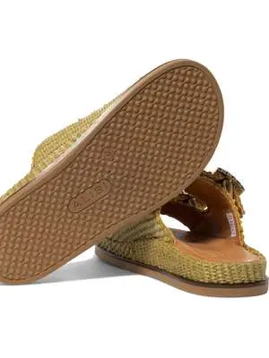 ALIBI Greta Raffia Sandals - Green