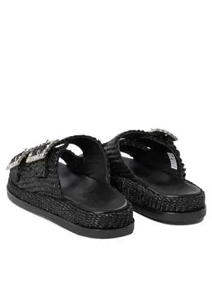 ALIBI Greta Raffia Sandals - Black
