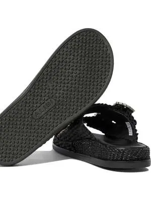 ALIBI Greta Raffia Sandals - Black