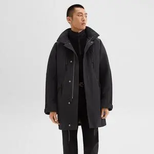 Theory Hooded Parka In Wool-Blend Twill In Charcoal - 60% Off