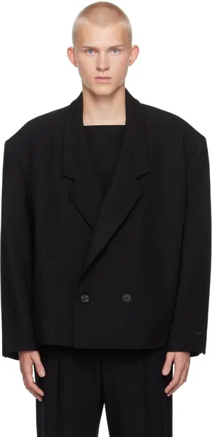 Fear Of God Fear Of God Black Wool Gabardine Cropped Blazer - Black