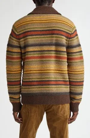 Double Rl Stripe Shawl-collar Wool Cardigan