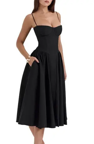 slim fit dress slacks Puff Sleeve Fit & Flare Midi Dress | Fit and Flare main image 1