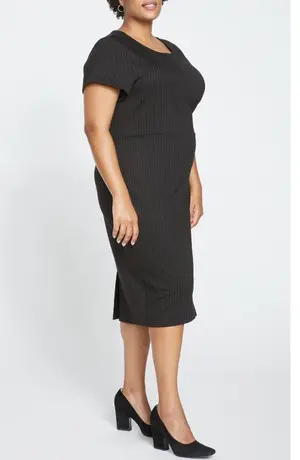 Universal Standard Stretch Ponte Dress - Slate Pinstripe