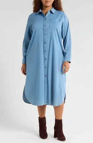 Universal Standard Odeon Long Sleeve Chambray Shirt Dress - Cove Blue