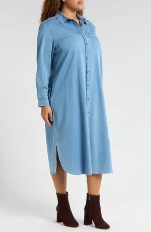 Universal Standard Odeon Long Sleeve Chambray Shirt Dress - Cove Blue