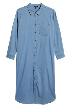 Universal Standard Odeon Long Sleeve Chambray Shirt Dress - Cove Blue