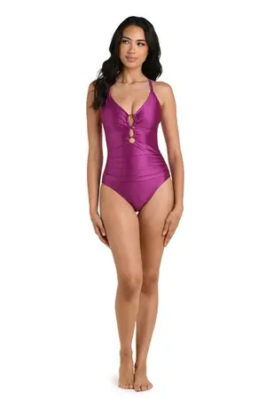La Blanca Earth Lace-up Underwire One-piece Swimsuit - Berry