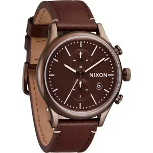 Nixon Station Chronograph Leather Strap Watch