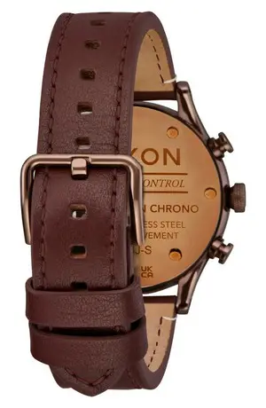 Nixon Station Chronograph Leather Strap Watch