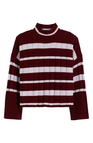 Madewell Stripe Rib Cashmere & Wool Blend Funnel Neck Sweater