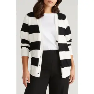 Universal Standard Cosmo Cardigan - Black/ecru Wide Stripe