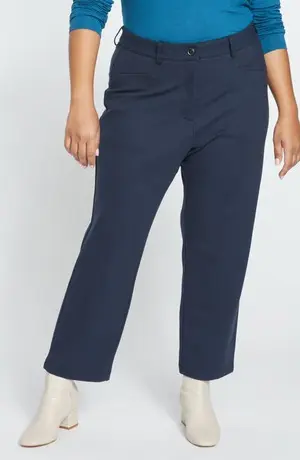 Universal Standard High Waist Stretch Ponte Cigarette Trousers - Navy