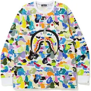 A BATHING APE Camo Shark Long Sleeve Tee Shirt - White