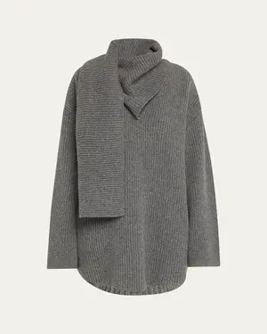 TOTEME Long Oversized Scarf Knit Wool Sweater - Dark Grey