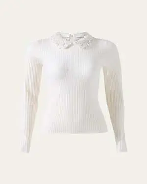 Carolina Herrera Ribbed Knit Sweater With Removable Lace Collar