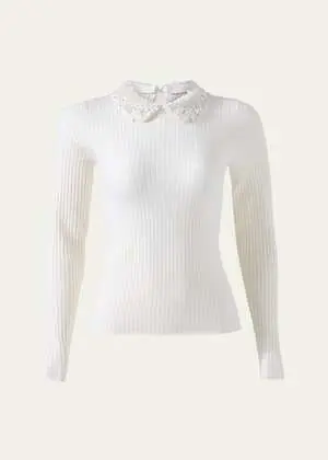 Carolina Herrera Ribbed Knit Sweater With Removable Lace Collar