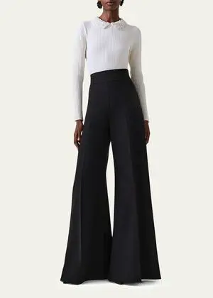 Carolina Herrera Ribbed Knit Sweater With Removable Lace Collar