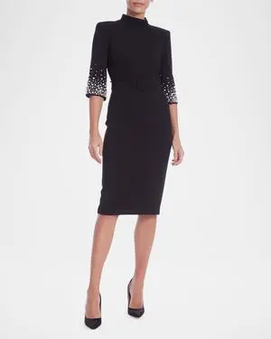 Badgley Mischka Pearly-Trim Midi Sheath Dress In Black - 60% Off |  Editorialist