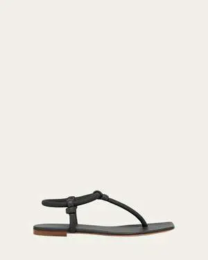 GIANVITO ROSSI Juno Tubular Leather Thong Sandals - Black