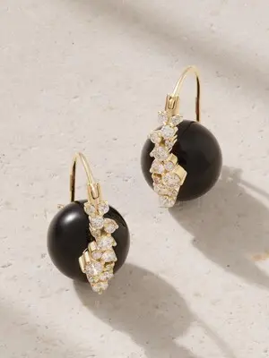 SYDNEY EVAN Cocktail Onyx And Diamond Earrings - Gold