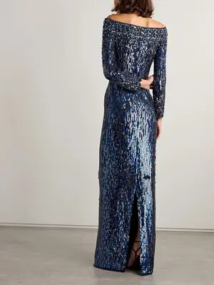 Jenny Packham Off-the-shoulder Crystal And Sequin-embellished Tulle Gown
